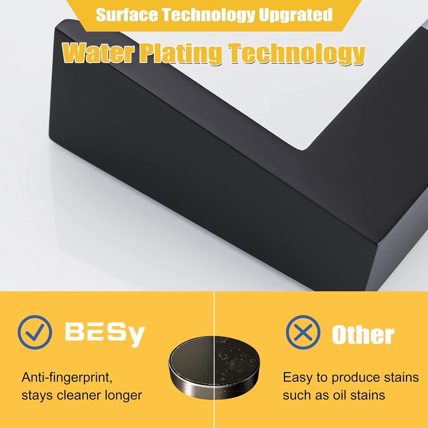 BESy Led 3 Hole Bathroom Sink Faucet, Matte Black Waterfall Wide Spread Bathroom Faucet with 3 Colors Light Changing, Widespread Vanity Faucet 2 Handle with Supply Lines with Pop Up Drain