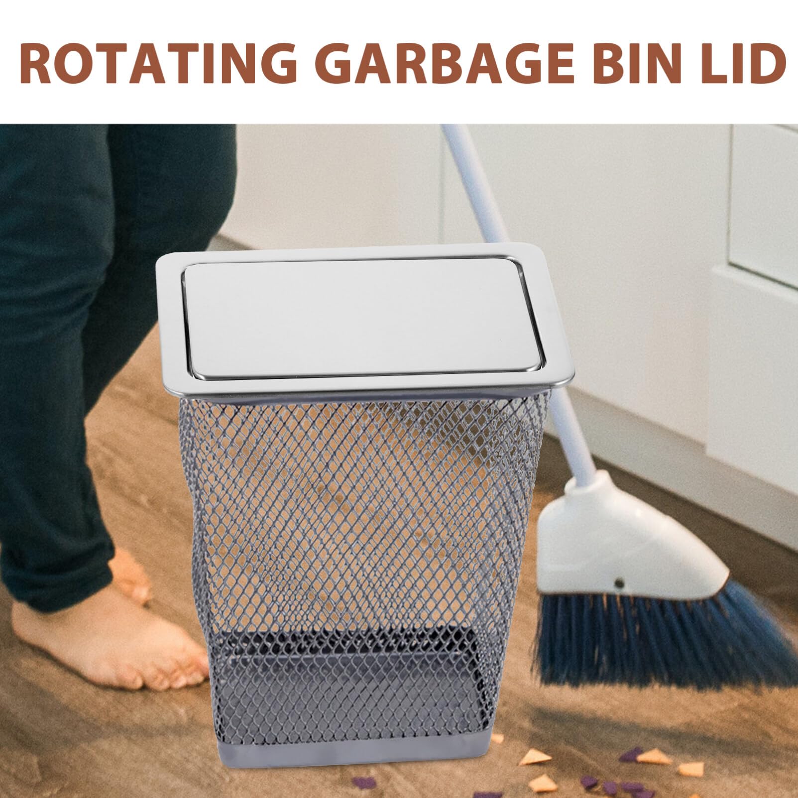 BESTOYARD Trash Bin Lid Only Swing Top Trash Can Lid Replacement Recessed Counter Top Cover Stainless Steel Waste Bin Lid Swing Flap Lid Cover