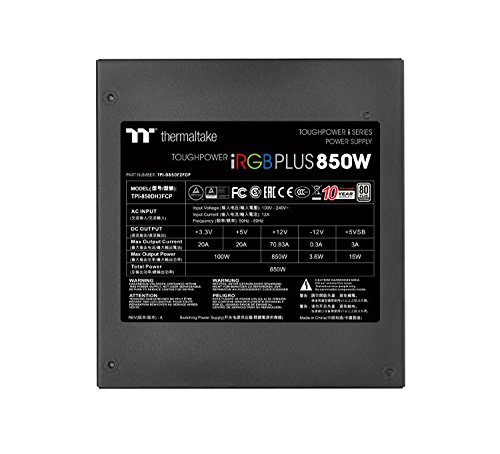 Thermaltake Toughpower iRGB Plus 850W 80+ Platinum Digital RGB LED Smart Zero Fan SLI/Crossfire Ready ATX12V v2.4 / SSI EPS v2.92 Power Supply 10 YR Warranty PS-TPI-0850F2FDPU-1