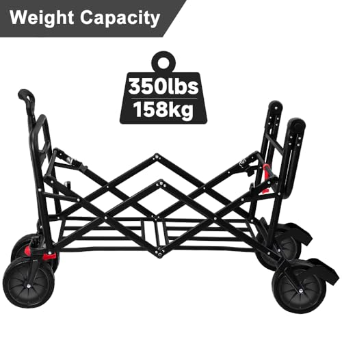 BEAU JARDIN Collapsible Folding Beach Wagon Cart 350lbs Foldable All Terrain Wagon 100L Utility Camping Grocery Portable Outdoor Garden Sport Shopping Heavy Duty Push Pull Wagon Black
