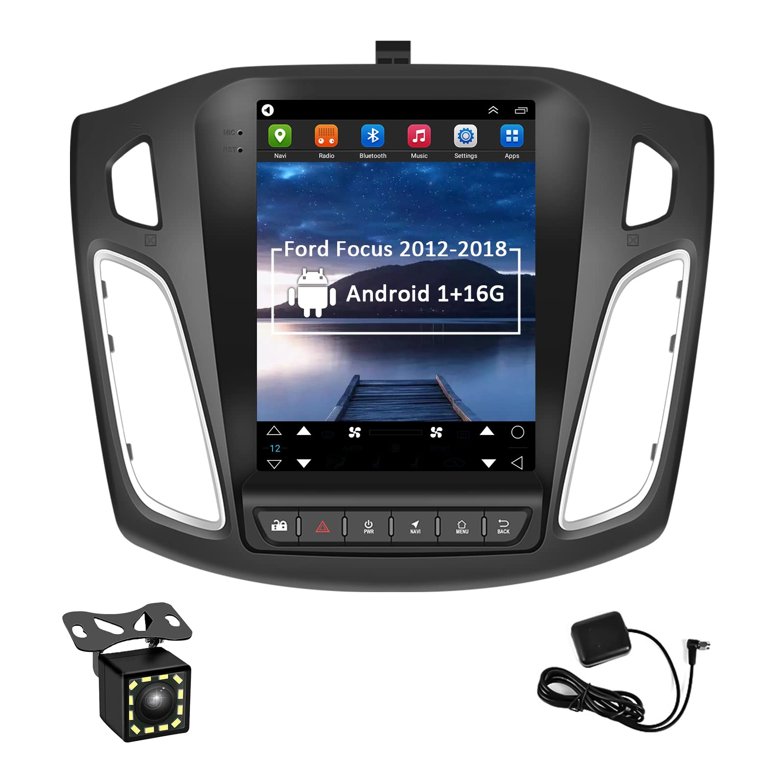Android Car Stereo for Ford Focus 2012-2018, 9.7 inch Vertical Capacitive Touch Screen Car Radio with GPS Bluetooth WiFi FM RCA USB+Backup Camera + External Microphone,Support SWC Mirror Link