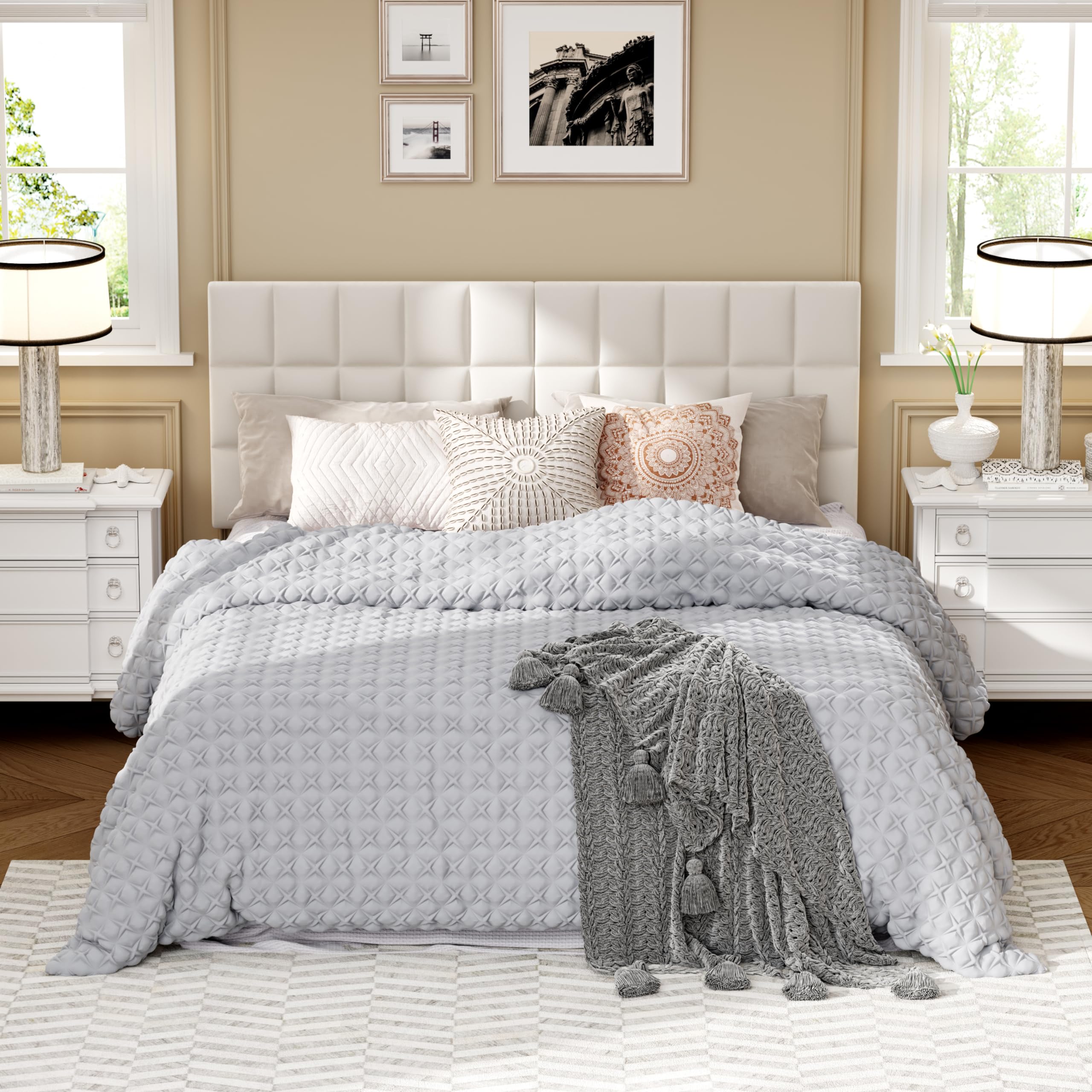 Andeworld Velvet Upholstered Tufted Queen Size Headboard,Wood Head Board with Metal Legs, Adjustable Height from 42β to 56β, Bed Headboard in Modern Design,Backboard for Bed, Beige