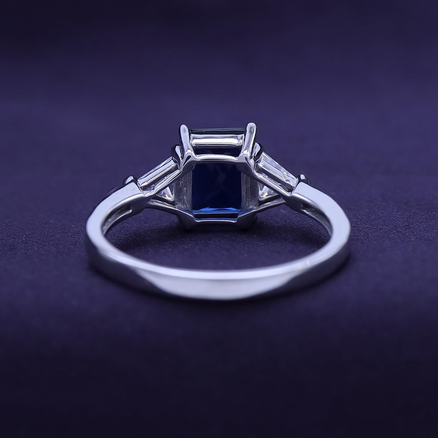 AFFY 14k White Gold Over Sterling Silver Emerald Cut Blue Sapphire With Trillion White Topaz Ring Jewelry For Womens Ring Size-7