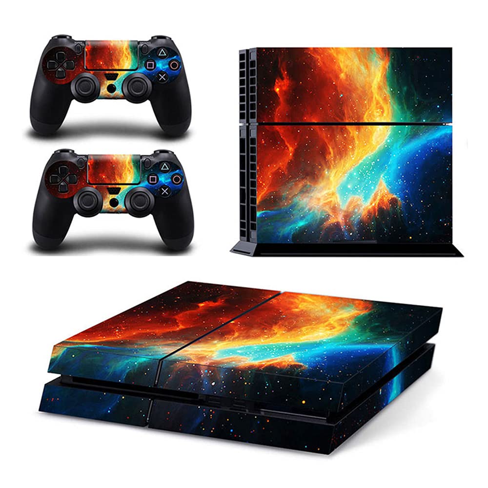 FOTTCZ Vinyl Skin for PS4 Console & Controllers Only, Sticker Decorate and Protect Equipment Surface, Orange Nebula
