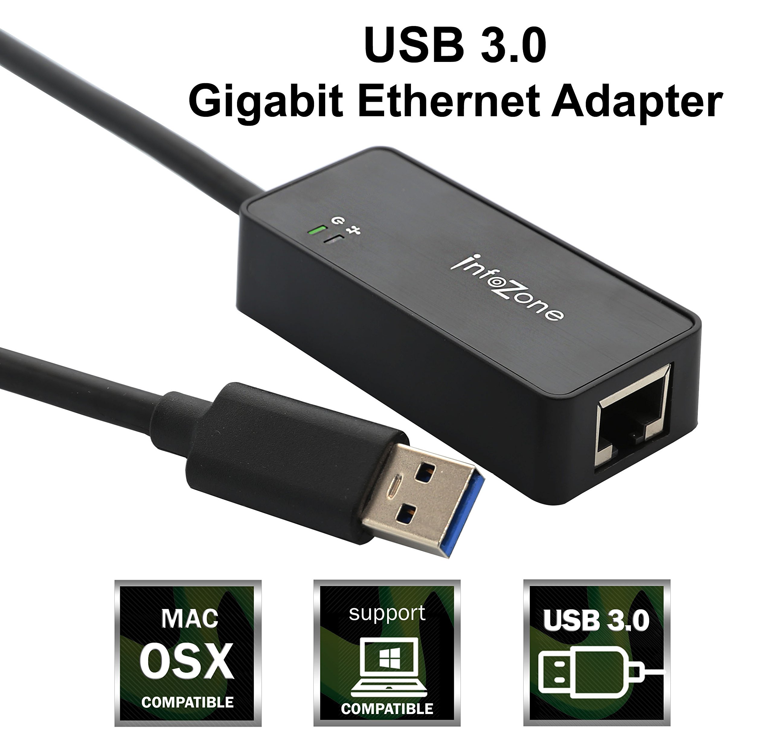 IO Crest USB 3.0 to RJ45 10/100/1000 Gigabit Ethernet LAN NIC Adapter for Windows, Mac, Linux - SY-ADA24029