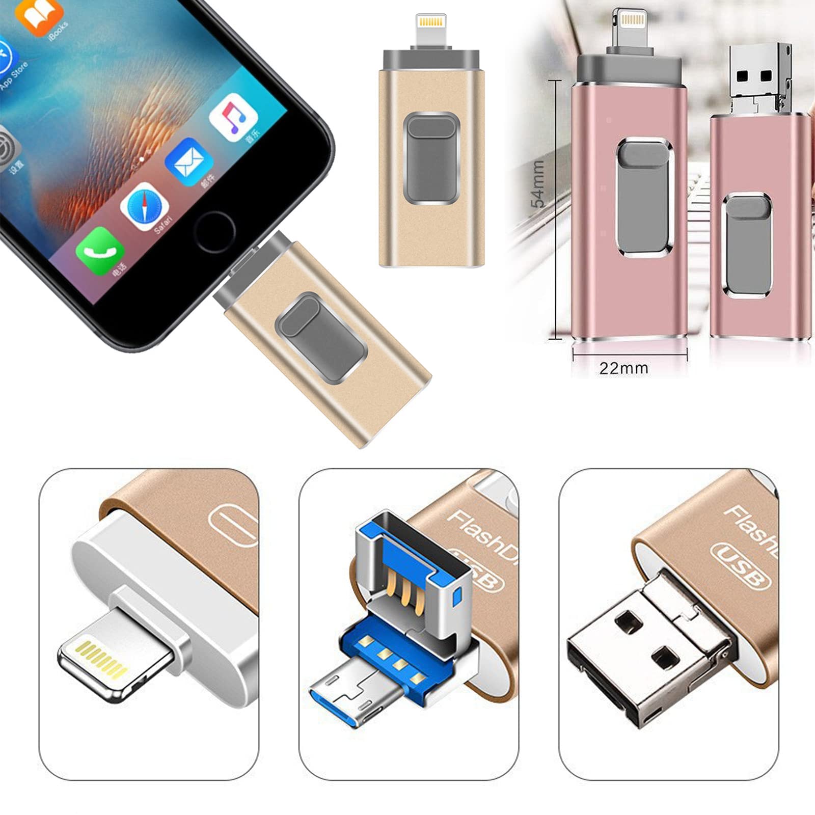 AQWEI 4 in 1 High Speed USB Multi Drive Flash Drive, Photo Stick Omni for iPhone and Computer, Flash Drive for iPhone & Photo Stick for Android Phones, 4 in 1 Drive Photo Stick Omni (128GB,Black)