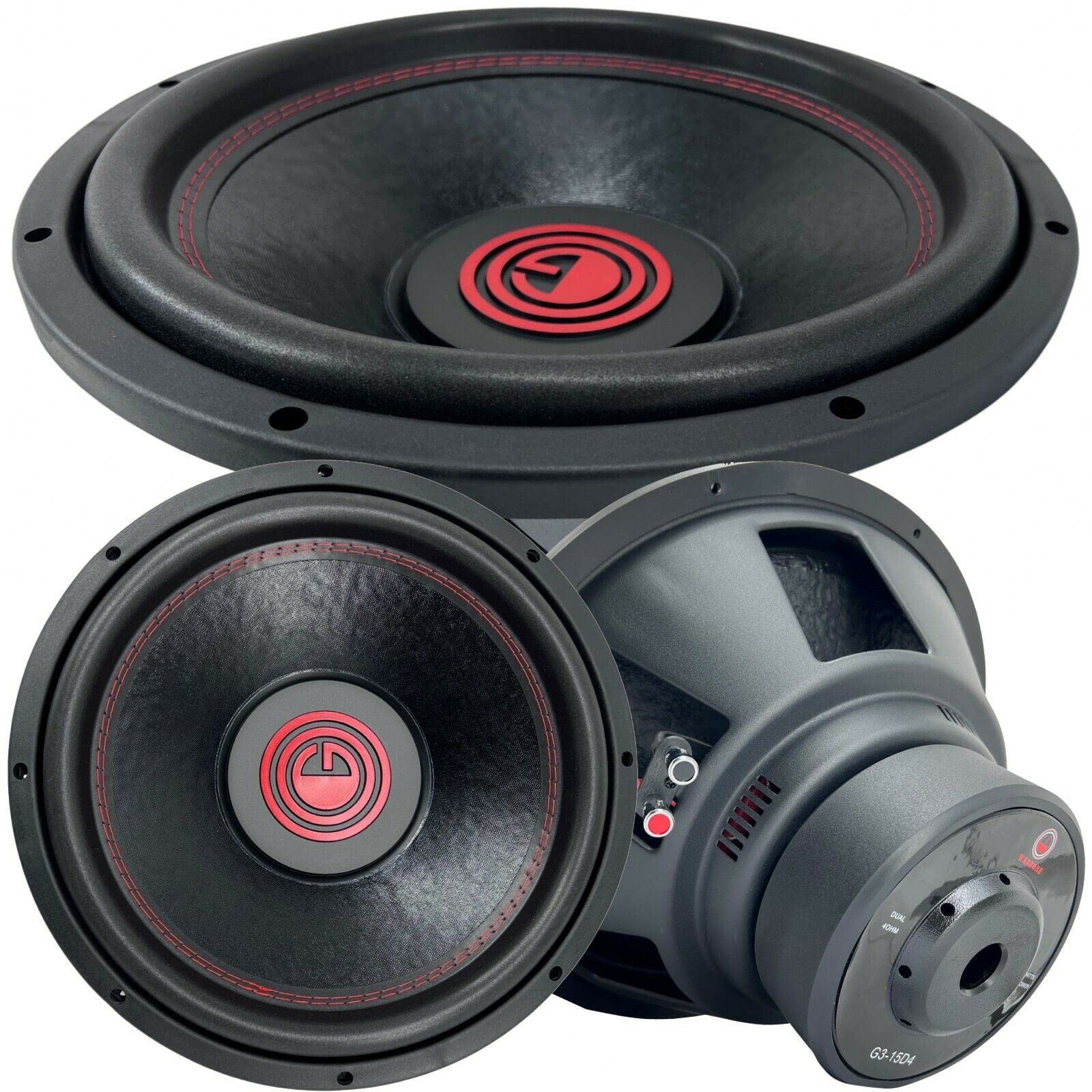 Gravity 1x 15 Inch 2400 Watt Car Audio Subwoofer w/ 4 Ohm DVC Power 15 in. Sub - Feature Dual Voice Coil, Thick Magnet, Design for Car, ATV, Van, High Performance Car Show