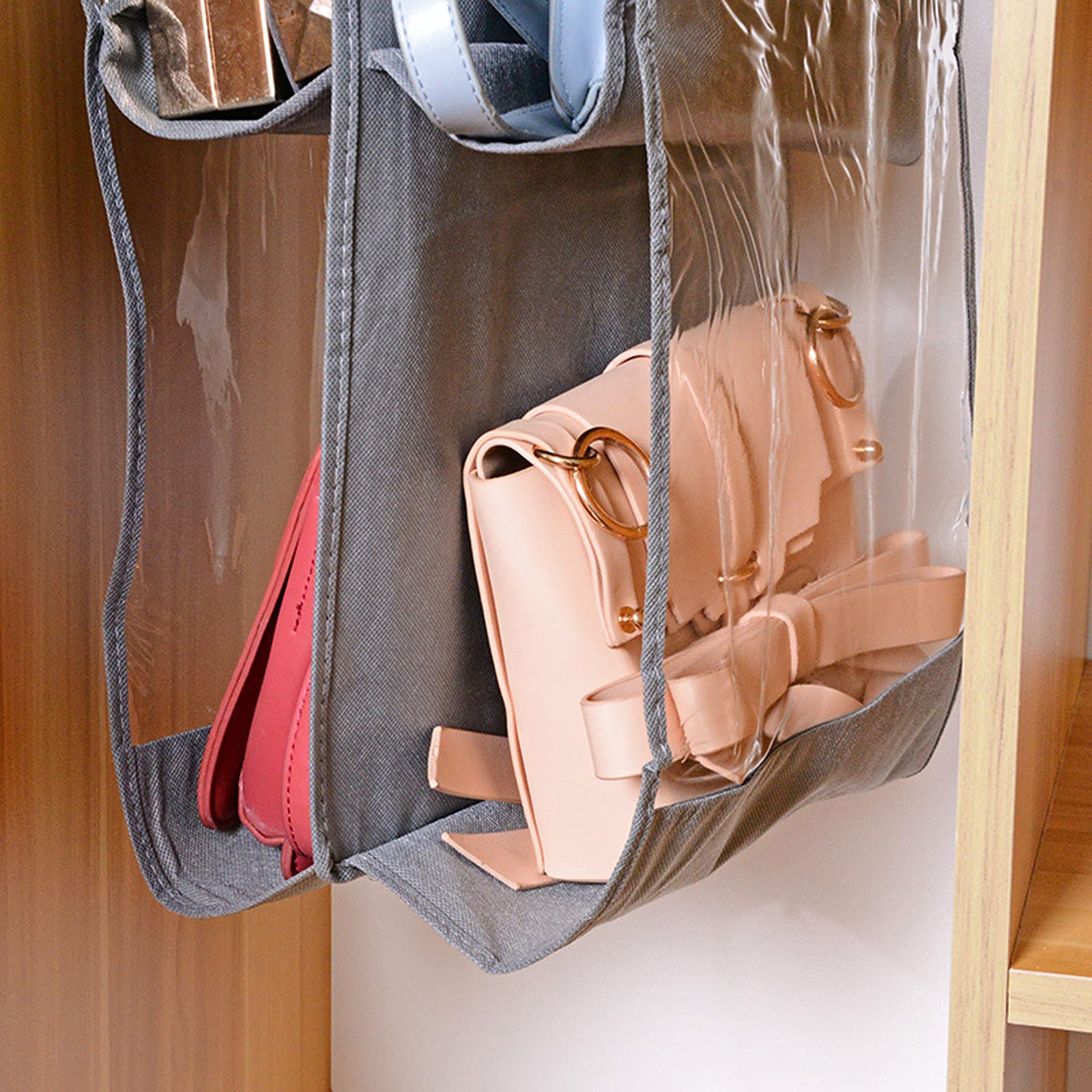 ZARSIO 6 Pockets Hanging Handbag Organizer Dust Proof Storage Holder Bag for Wardrobe Closet Set of 2 (Gray)