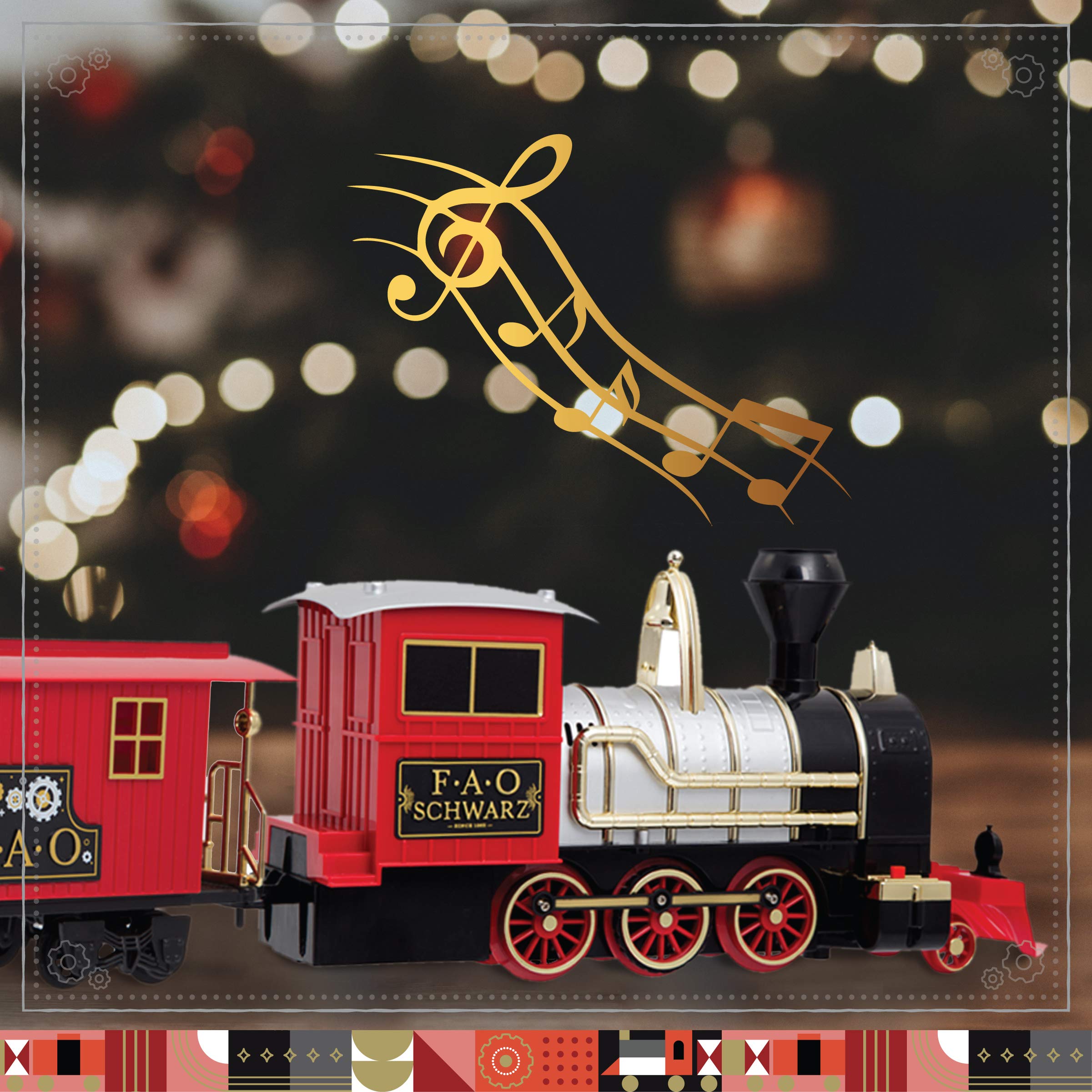 FAO Schwarz 1006832 Classic Motorized Train Set, Complete Toy Set with Engine, Cargo, 18' of Modular Tracks, Red/Black, Pack of 30