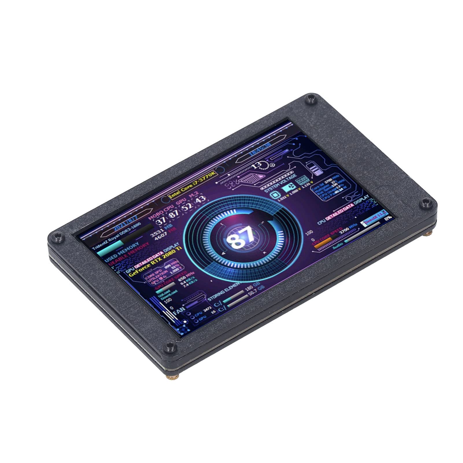 aqxreight Computer RAM Monitor, Customizable Power Saving Eye Protection Various Functions Mini Monitor Sensor Panel 3.5in for Company (with Elbow Line Motherboard Line)