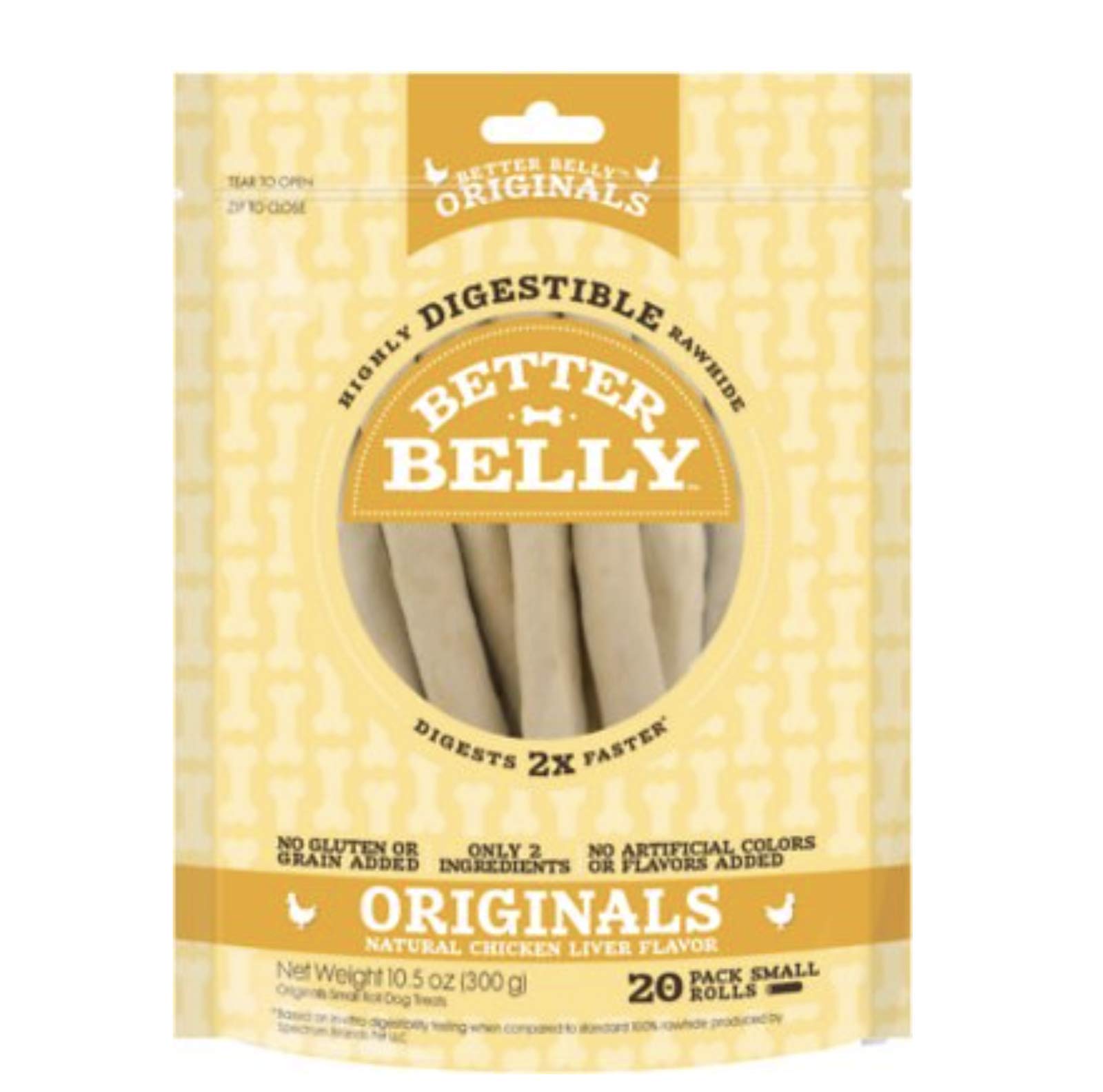 Better Belly Rawhide Chicken Liver Rolls - Small 20 Count - Pack of 2