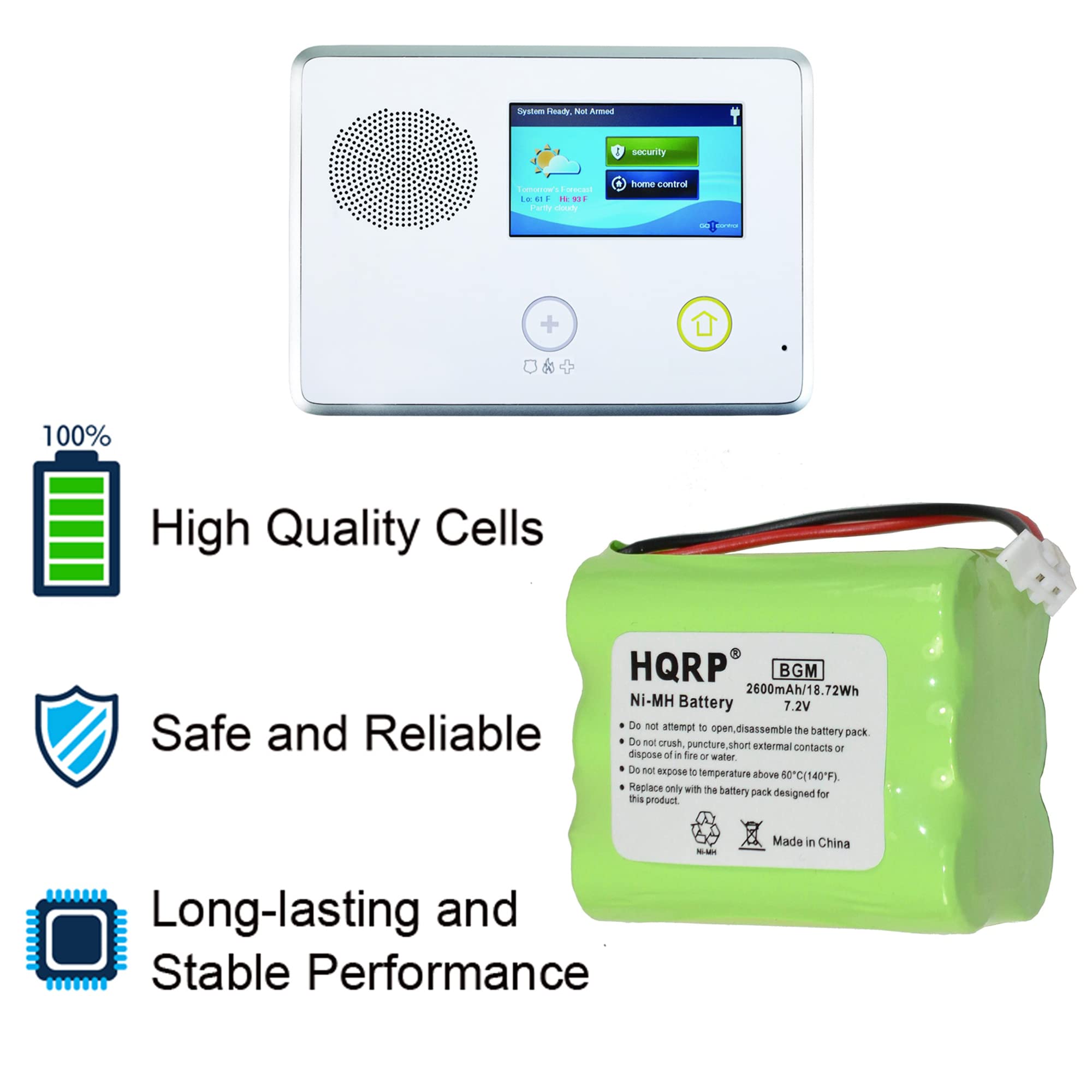 HQRP Backup Battery Compatible with 2gig BATT1X BATT2X BATT1 GC2 2GIG-CNTRL2 2GIG-CP2 GCKIT311 Go Control Panel Security System Alarm 6MR2600AAY4Z 10-000009-001 10-000013-001 Linear PERS-4200
