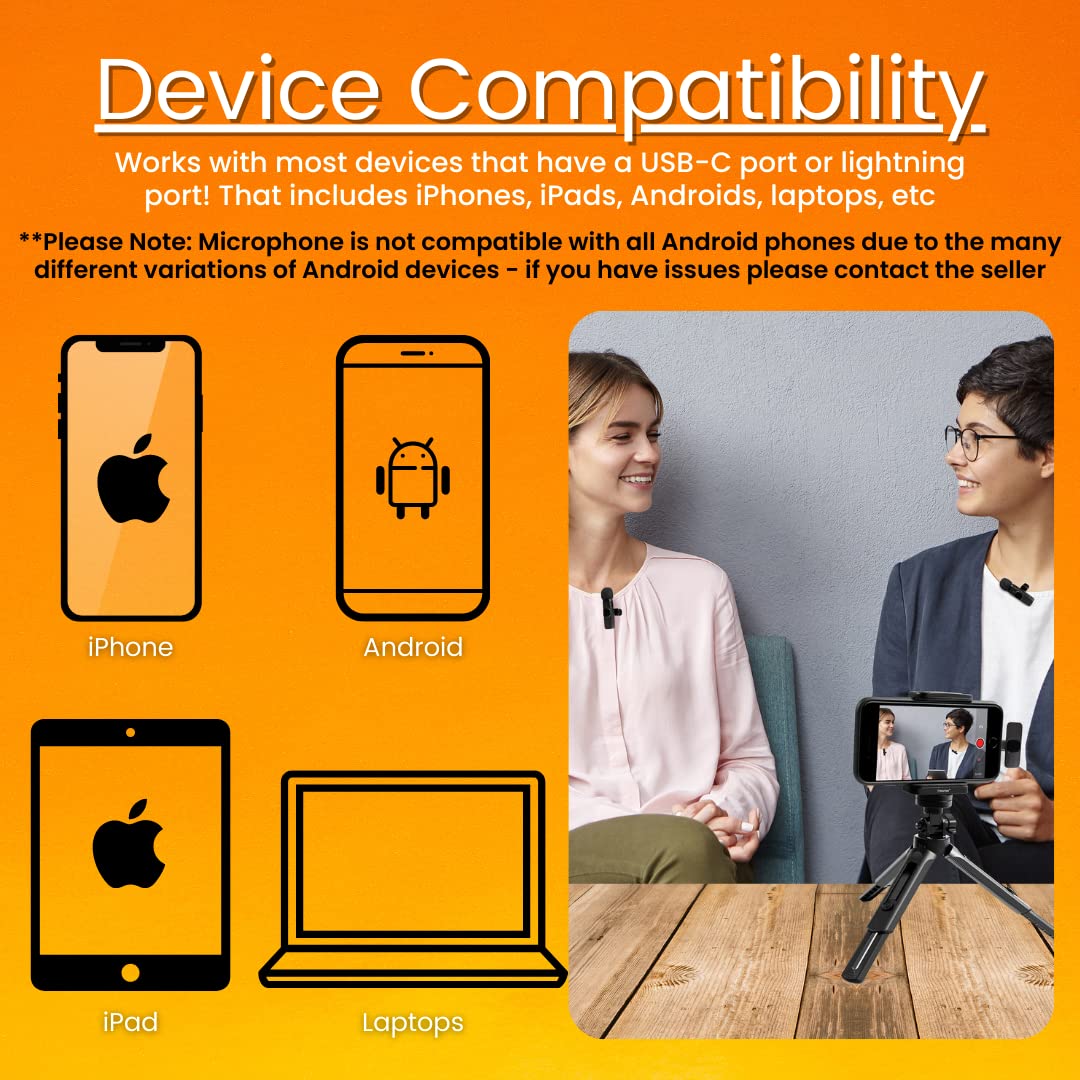 APLIXZI Wireless Lavalier Microphone for iPhone, iPad, Android & Laptop (Set of 2), 2.4GHz Mini Microphone for Video Recording, YouTube, TikTok, Vlogging, Interviews, Plug and Play, Noise Reduction