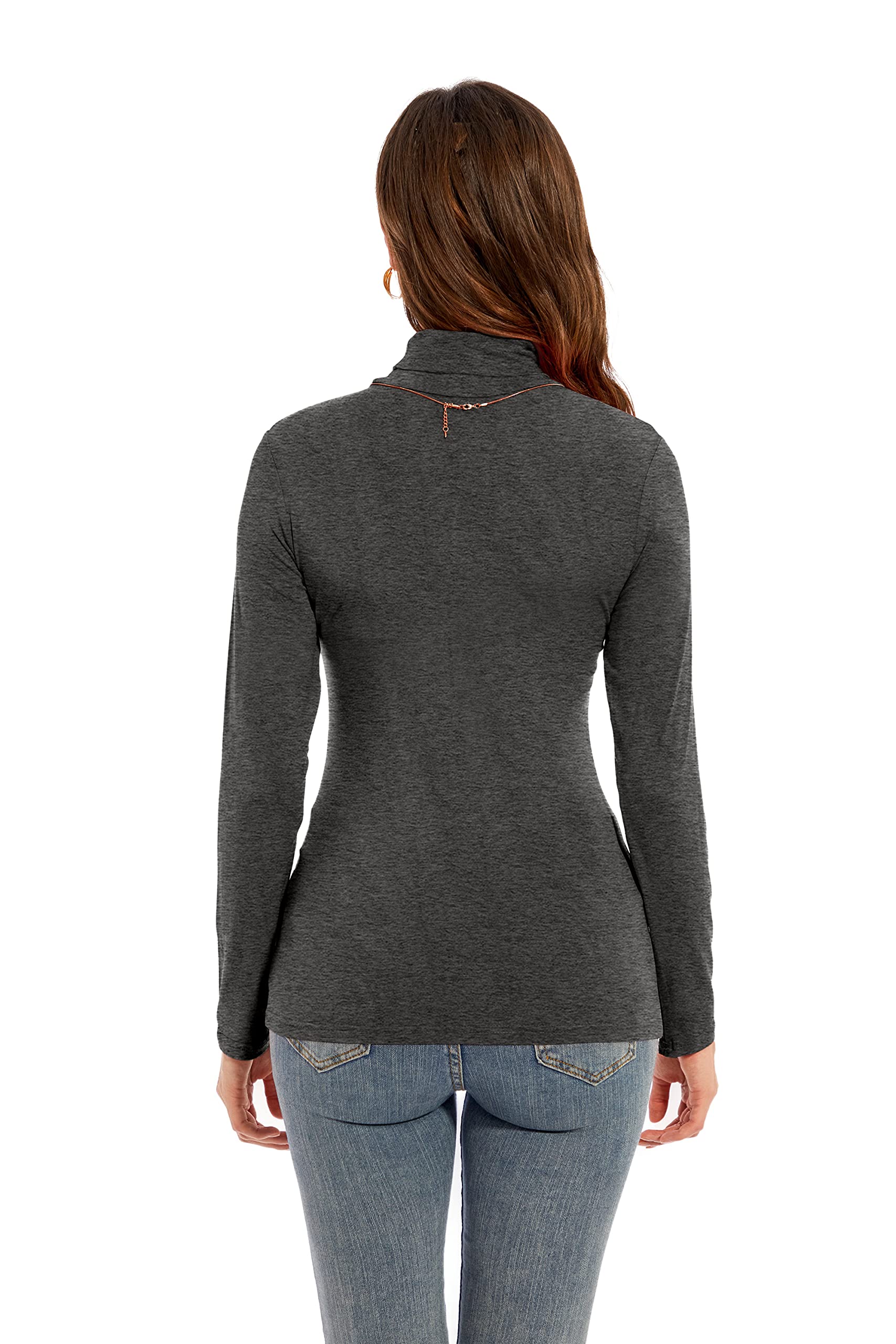 Anyeager Grey Turtleneck for Women Long Sleeve Tops for Women Fitted Turtleneck Sweater Scrub Undershirts for Women Dark Grey Large