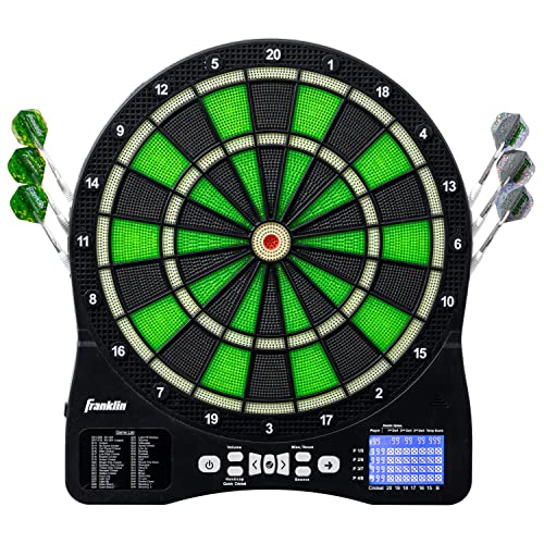 Franklin Sports Light Up Electronic Dart Board Set - LED Soft Tip Electric Dartboard with Digital Scoreboard - Adults + Kids Set - (6) Darts Included, Black/Green, 15"