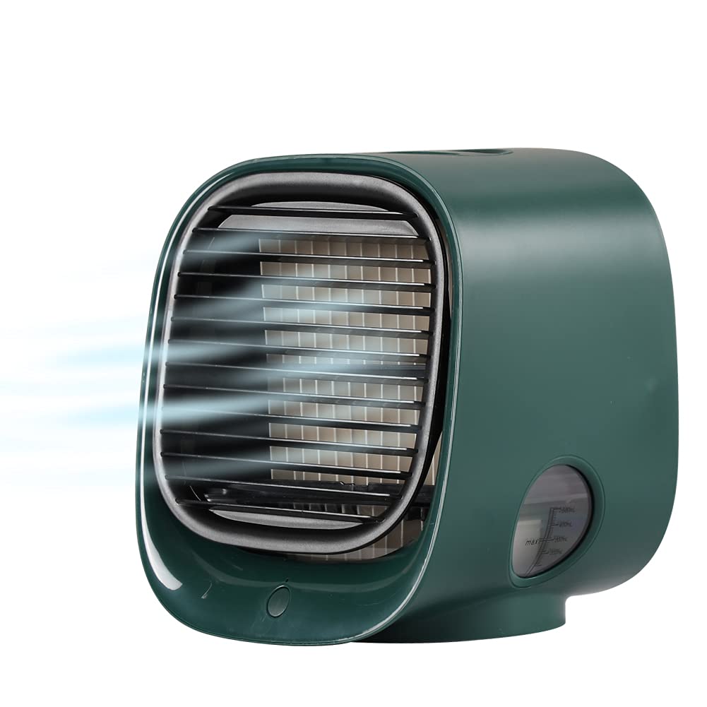 Fit Choice 3-IN-1 Portable Air Conditioner, 500 ML Evaporative Air Conditioner Humidifier Recharge USB , Air Conditioner Portable Personal Air Cooler Desktop Small Fan The Office, 3-Speed Mode (Green)