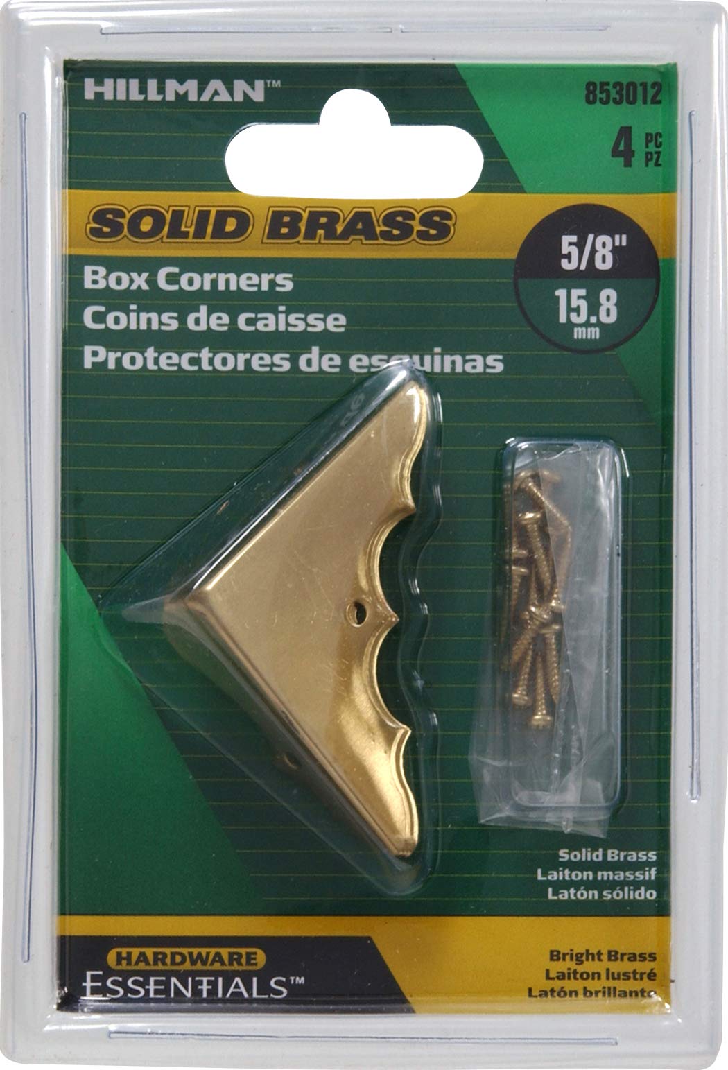 Hardware Essentials 853012 Decorative Corner Braces Bright Brass 5/8" 4-Pack