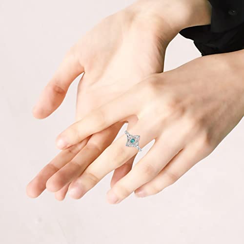 APOTIE Sterling Silver Turquoise Ring - S925 Celtic Knot Vintage Openwork Rings Jewelry for Women