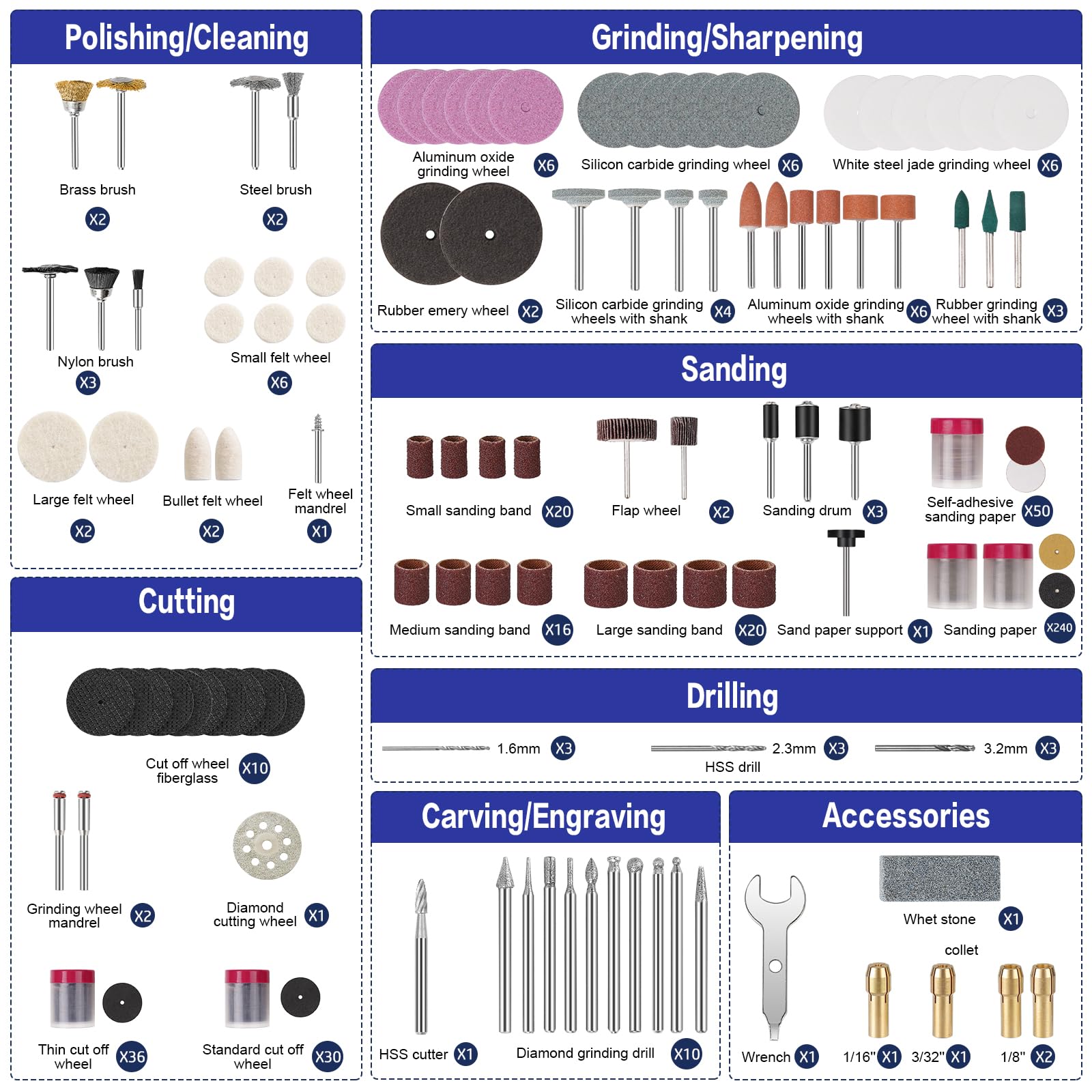 HARDELL Rotary Tool Accessories, Fits Dremel Rotary Tool, 508PCS Power Rotary Tool Bits with 1/8"(3.2mm) Diameter Shanks, Universal Fitment for Sanding, Drilling, Polishing, Carving, Polishing