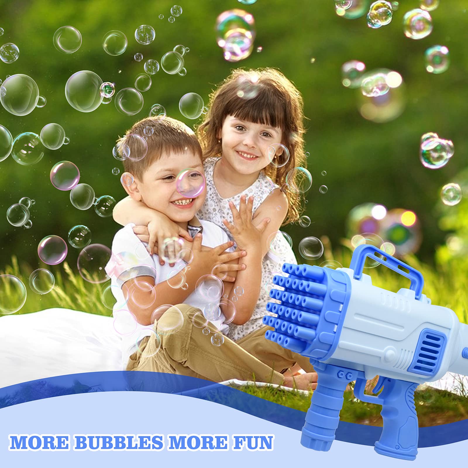 AFENNK Bazooka Bubble Gun Toy, 32 Hole Bubble Machine Rocket Launcher, Electric Automatic Bubble Maker, Bubble Blowing Gun Toy, Summer Toys for Indoor Outdoor Activities, Bubble Blower for Kid (Blue)