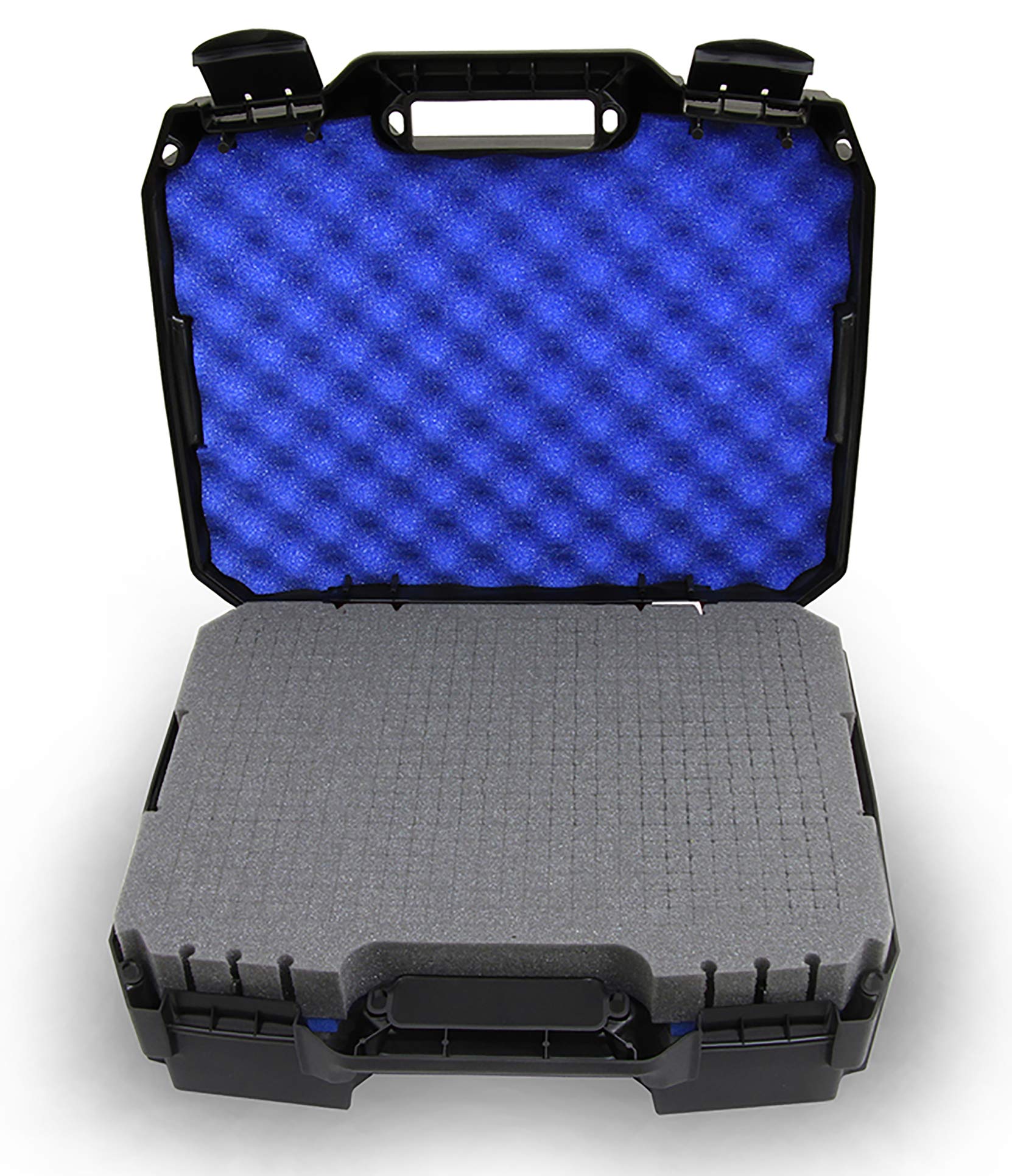 CASEMATIX 17 inch Mobile Podcast Station Travel Case Fits Mixers, Microphones, Laptops and Cables with Dual Customizable Foam Layers - Case Only with Blue Foam
