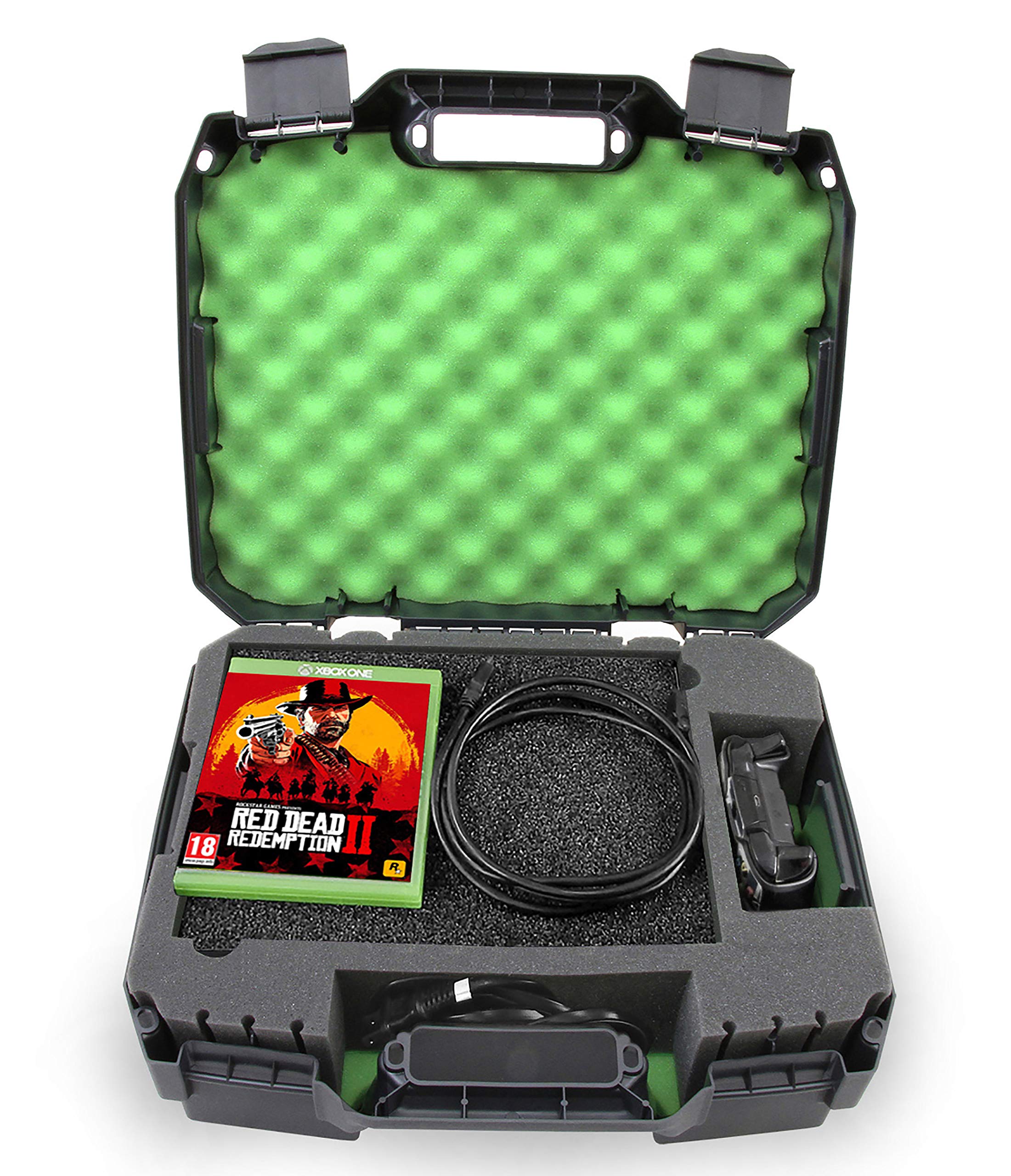 CASEMATIX Green Travel Case Compatible with Xbox One X 1TB Enhanced 4k HDR Gaming Console, Controller, Cables and Games with Impact Resistant Shell