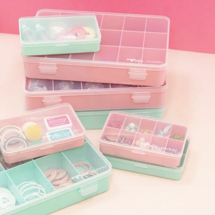 Craftelier - Organizer Box with 17 Compartments for Cardmaking, Scrapbooking and Craft Materials | Dimensions 26.5 x 17.8 x 4.2 cm (10.4β x 7β x 1.65") -Transparent and White Color