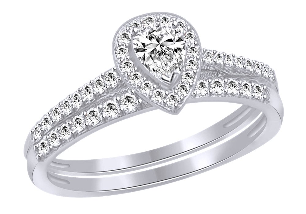 AFFY Pear & Round Shape White Cubic Zirconia Engagement Promise Ring in 925 Sterling Silver Ring Size-9.5