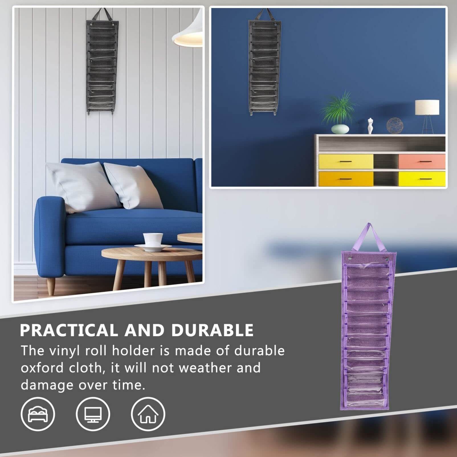 EXCEART Shelf Bracket Vinyl Roll Holder Vinyl Roll Storage Rack 12 Compartments Wall Mount Over The Door Craft Vinyl Storage Organizer Wrap Organizer for Closet Purple Jewelry Holder Stand