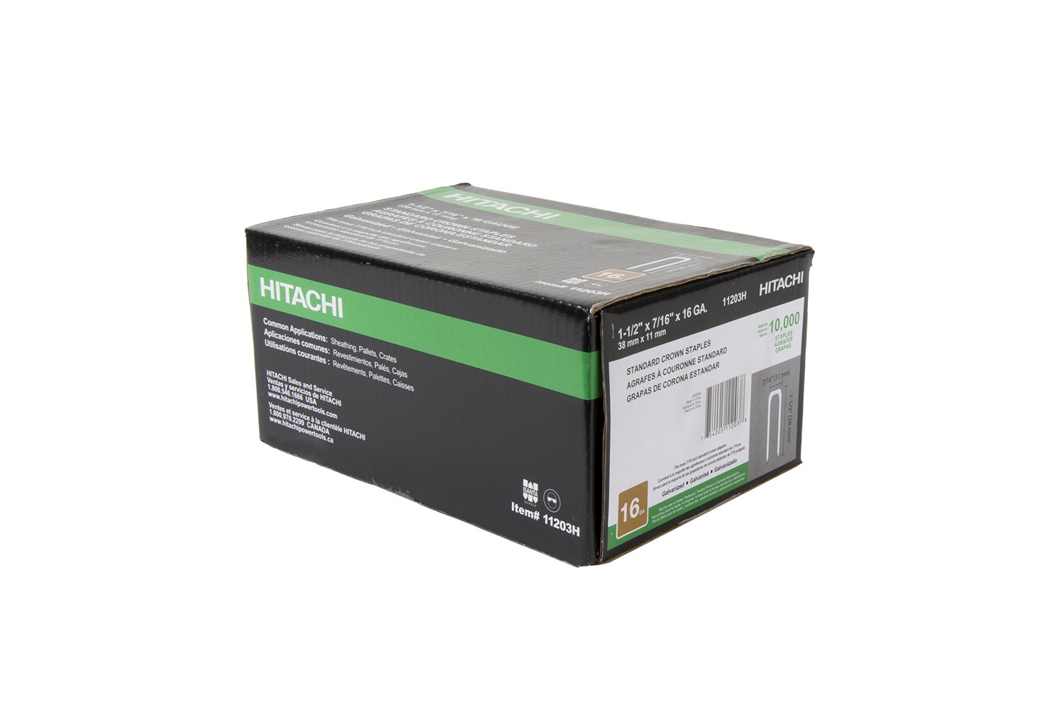 Hitachi 11203H 7/16" x 1-1/2" 16 Gauge Galvanized Standard Crown Staples 10,000 Count
