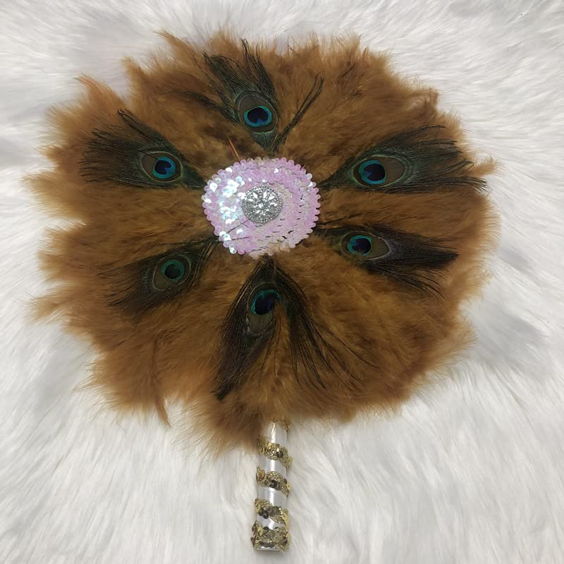 African Handmade Fan Lady Feather Fan for Wedding with Sequins Single Side Handle Fans Art Craft Gift Wedding Party Decoration