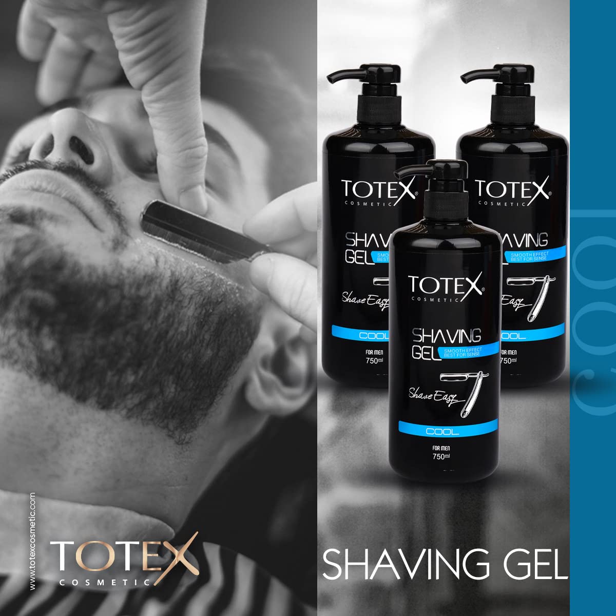 Totex Cool Shaving Shave Gel Professional Formula Sensitive Smooth Effect Best For Sense With Pump Easy Economical Use For Men & Women 750 ml
