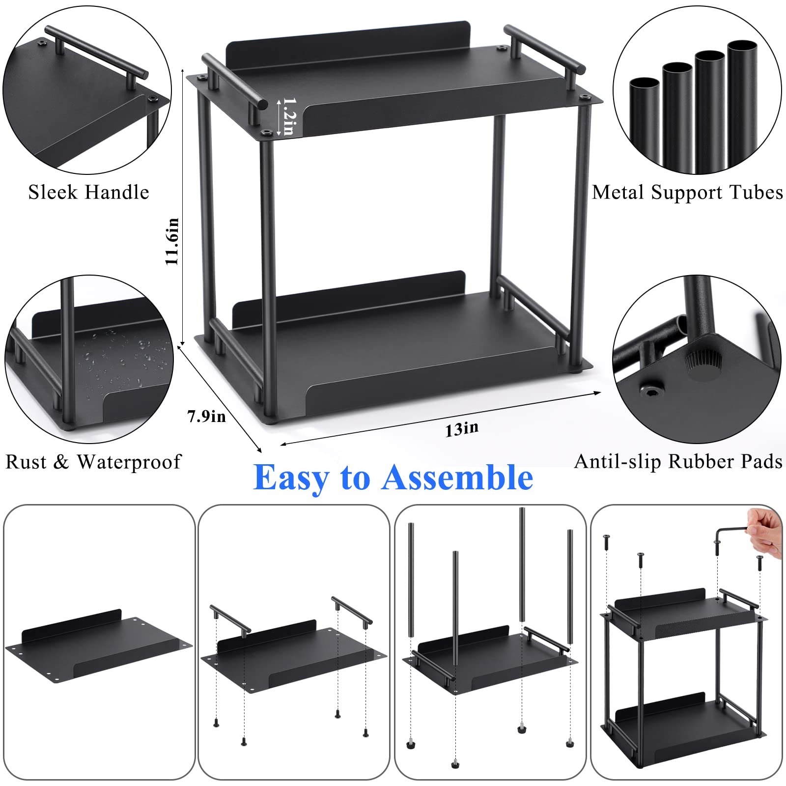 HLWDFLZ 1 Set of 2-Tier Bathroom Countertop Organizer Shelf - Metal Bathroom Counter Storage Tray Cosmetic Storage Rack, Bathroom Kitchen Living Room Standing Rack Black