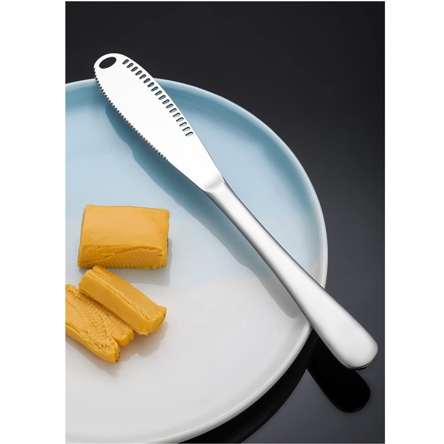 Qishing Stainless Steel Butter Spreader Knife ,Spreader Slicer and Butter Curler Knife with Serrated Edge for Cutting and Spreading Butter Cheese Jam,3 in 1 Kitchen Gadgets (2 pack)