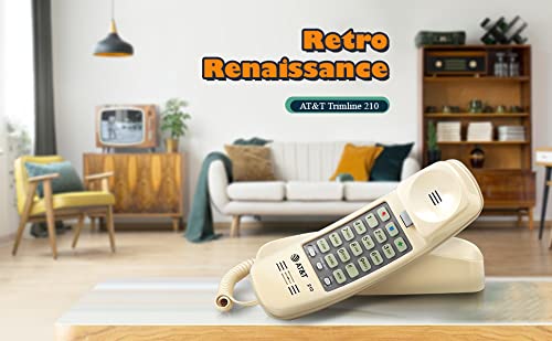 AT&T TRIMLINE 210 Corded Home Phone, No AC Power Required, Improved Easy-Wall-Mount, Lighted Big Button Keypad, 13 SpeedDial Keys, Last Number Redial, Mute, Flash, Volume Control, Beige (Renewed)