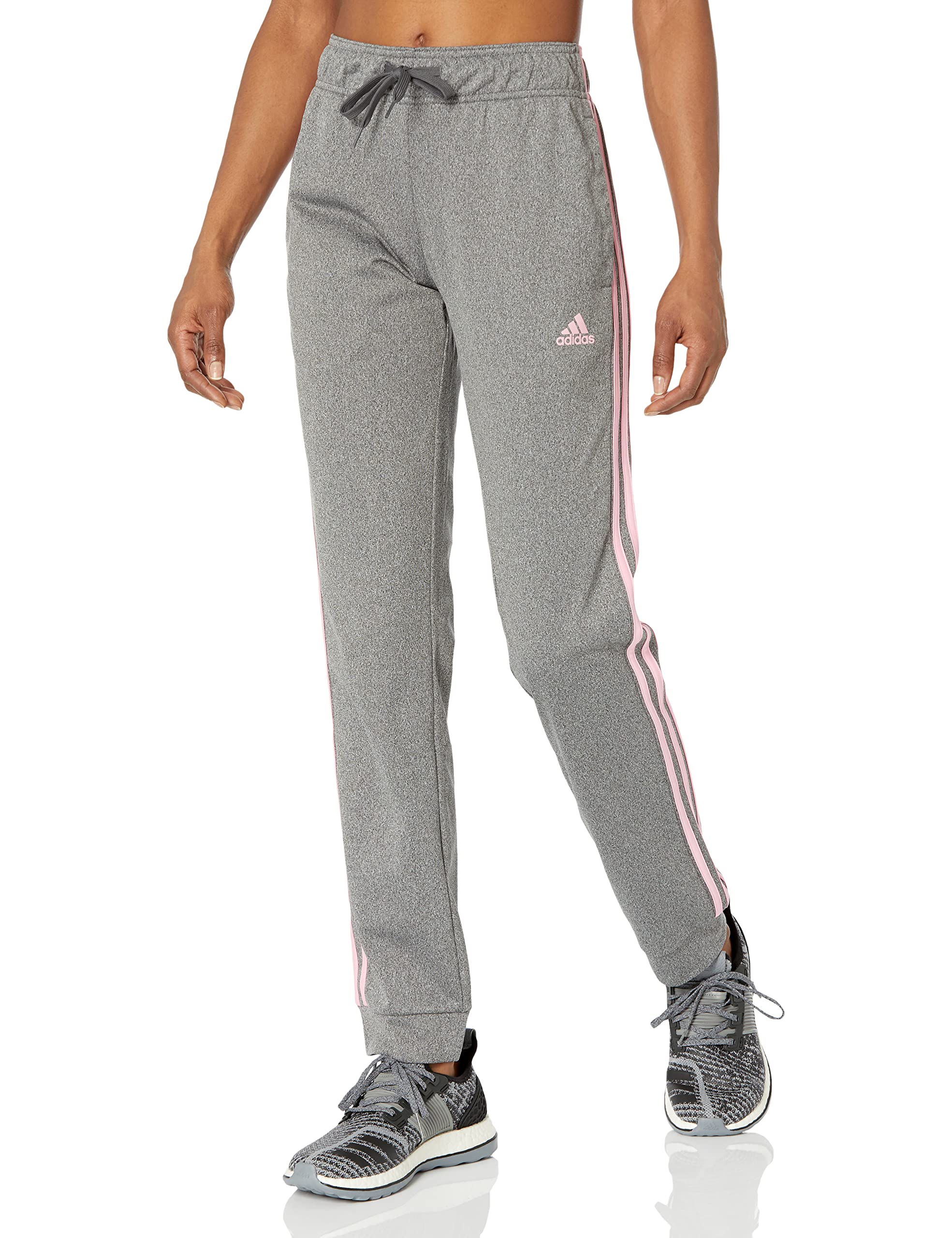 adidas Women's Warm-Up Tricot Regular Tapered 3-Stripes Track Pants, Grey Melange, Large