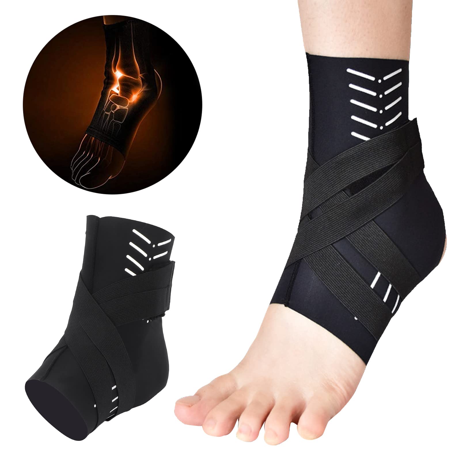 Agatige Ankle Support Brace, Breathable Foot Compression Sleeve Relieve Discomfort Ankle Wrap for Injury Recovery (Black)(M)