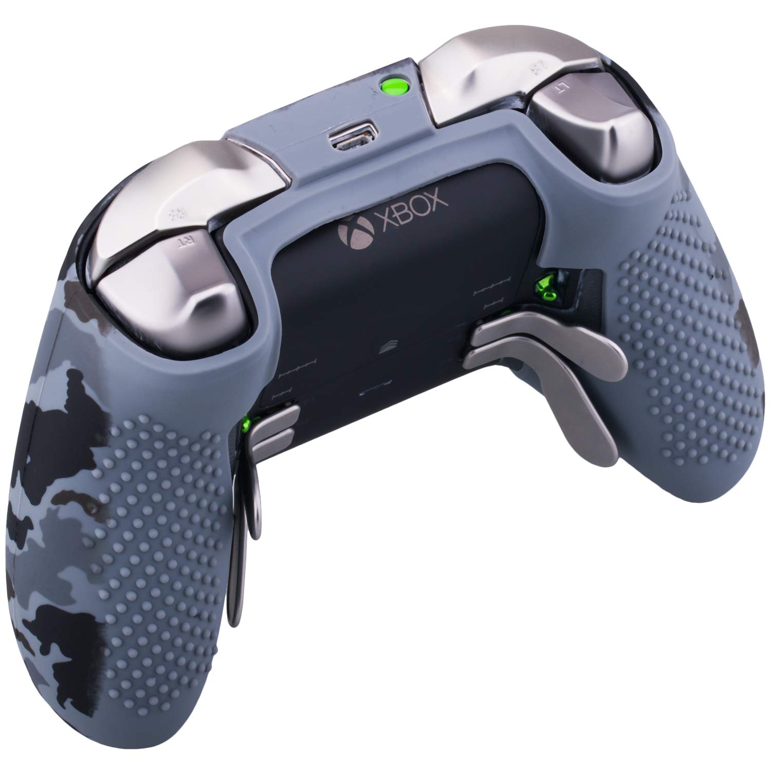 9CDeer 1 x Protective Customize Transfer Print Silicone Cover Skin Camougrey + 6 Thumb Grips Analog Caps for Xbox Elite Wireless Controller Compatible with Official Stereo Headset Adapter