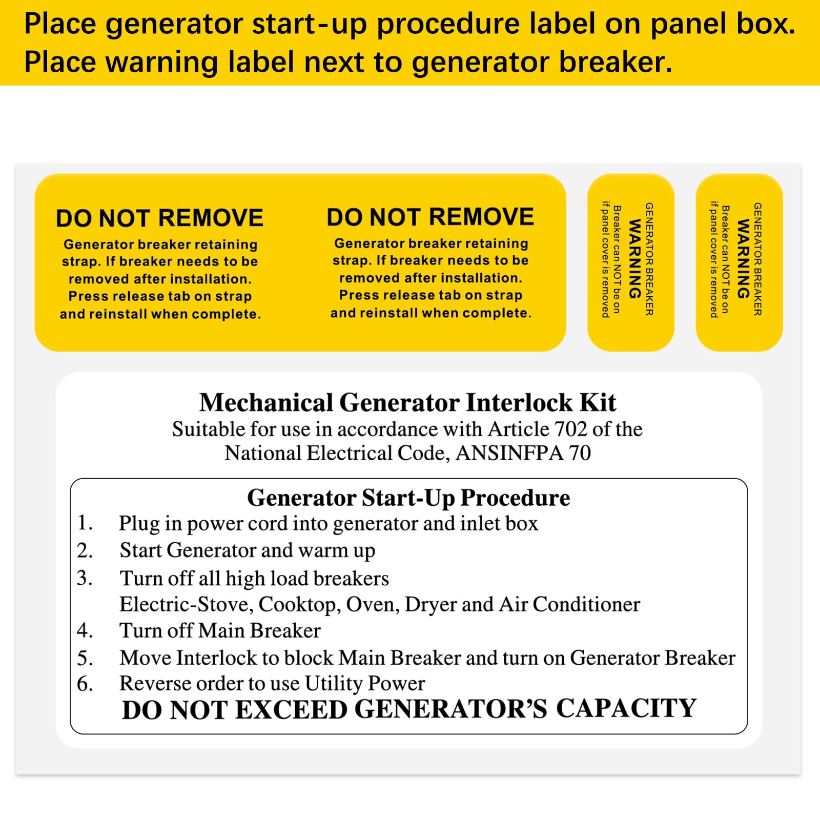 Generator Interlock for General Electric GE 150 or 200 Amp Panels with 1 1/4 Inches Spacing, Brushed Nickel