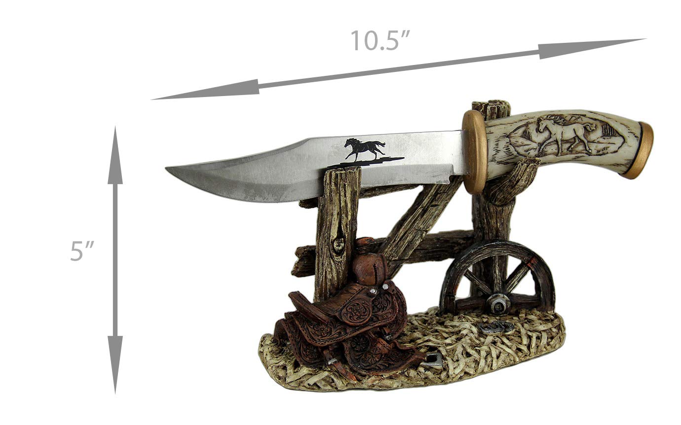 Blade of The Bronco Rustic Wild Horse & Fence Decorated Fixed Knife & Holder Set