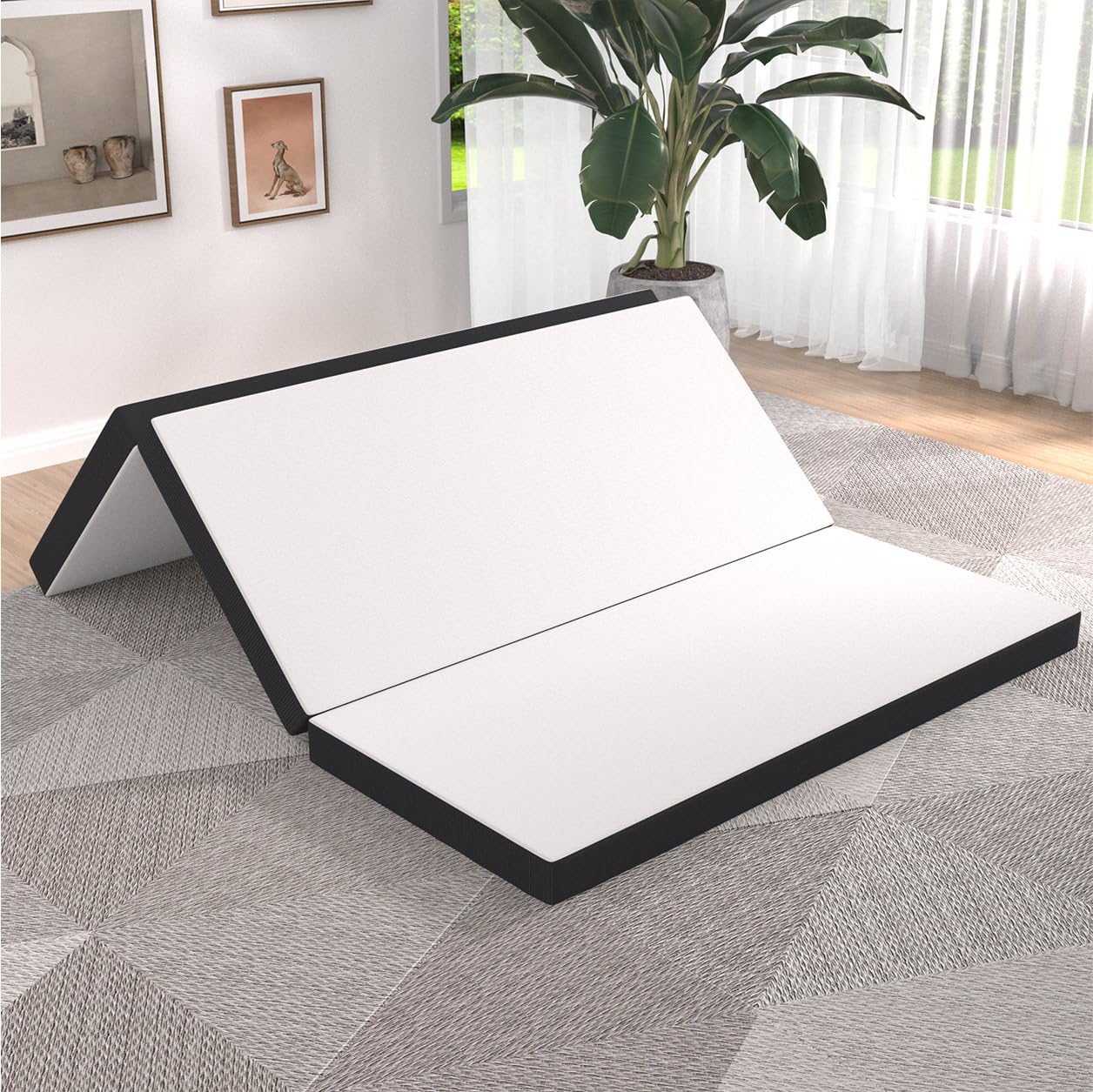 BORGEBY 4-Inch Tri-Folding Memory Foam Mattress - Portable Folding Mattress with Breathable Mesh, Removable Cover, Comfortable Support, Therapeutic Qualities, Queen Mattress (73"x52"x4")