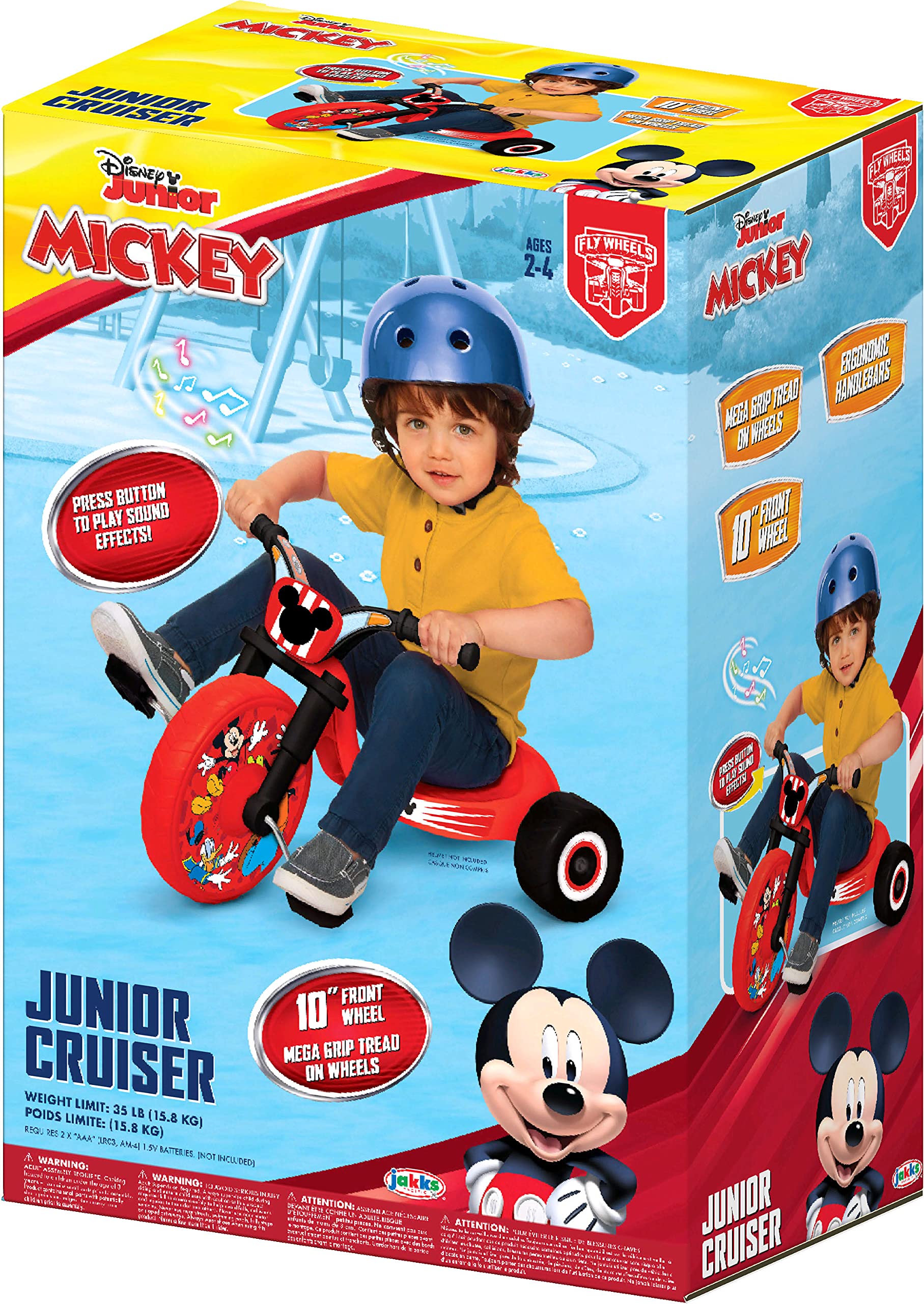 Fly Wheels Mickey Mouse 10 Junior Cruiser Ride-On Pedal-Powered Toddler Bike Trike, Ages 18-36 M for Kids 33β-35β Tall and up to 35 Lbs