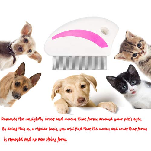 Cdycam Tear Stain Remover Combs, Professional Pet Stainless Steel Grooming Brush, Undercoat Rake and Flea Dog Cat Combs, Effectively Clean Mucus and Stains (4 Packs)