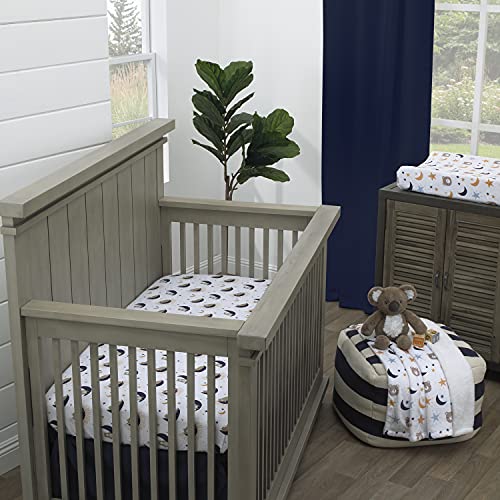 NoJo Goodnight Sleep Tight White & Blue Koala, Sloth, Bear, Star, & Moon 4Piece Nursery Crib Bedding Set, Navy, Light Blue, Grey, White