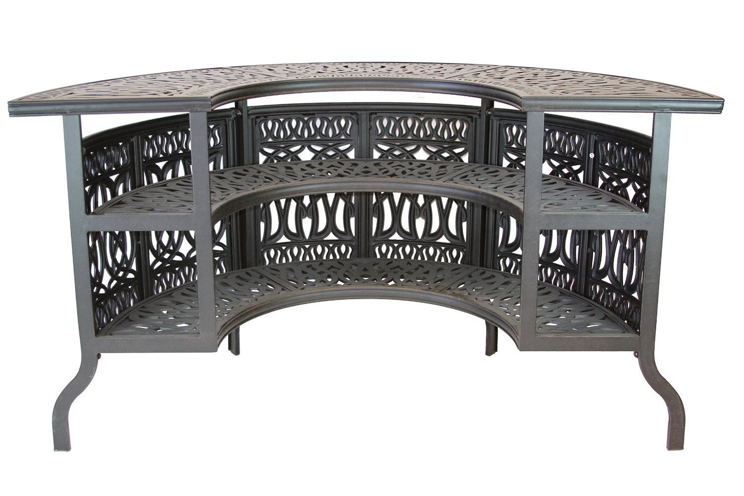 Cast Aluminum Outdoor Curved bar Table with Storage Patio Furniture Desert Bronze.