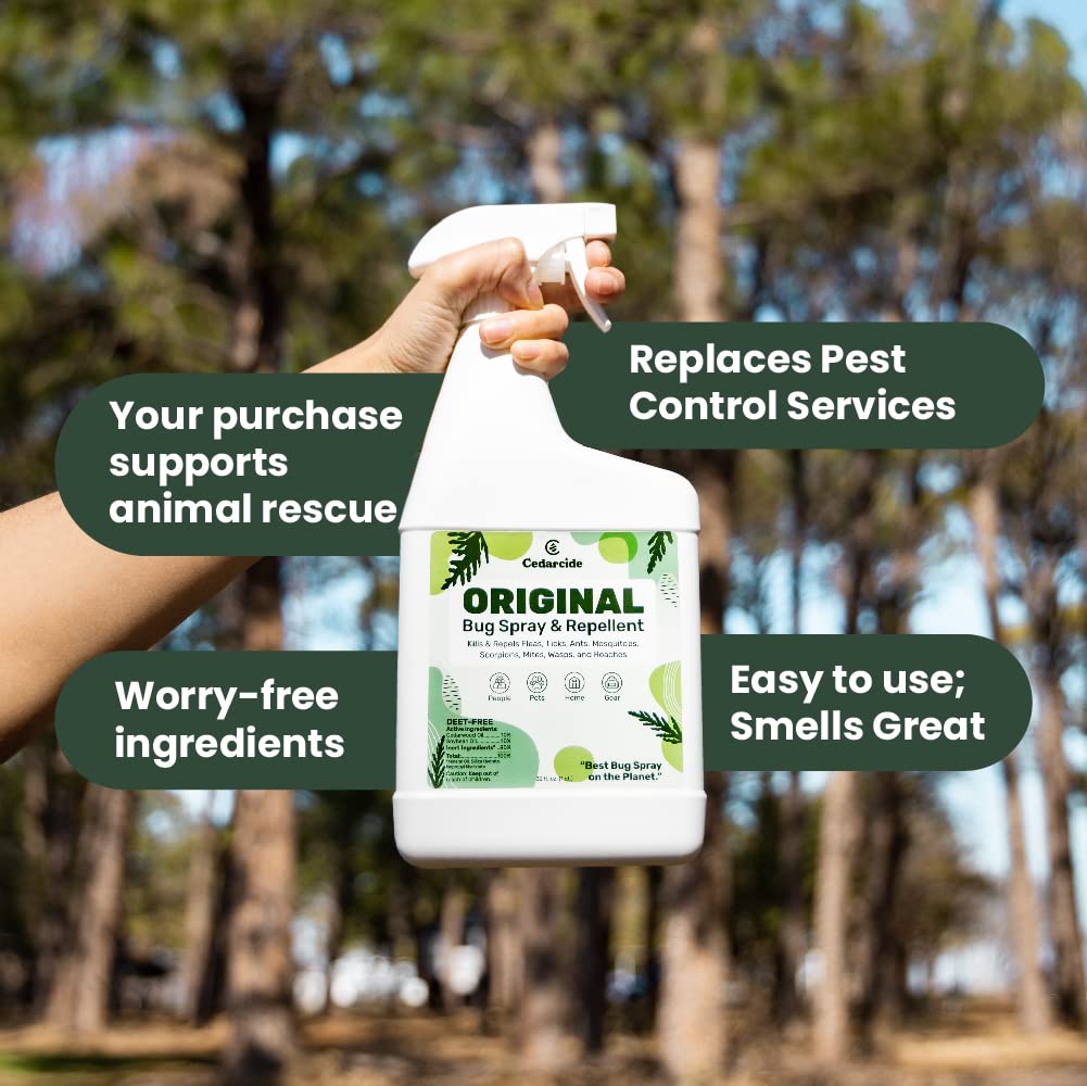 Cedarcide Original & Tickshield Family Pack | Natural Cedar & Lemongrass Oil Bug Spray | Eco-Friendly, Family-Safe Flea & Tick Repellent | Pack of 4, 1oz Spritzers