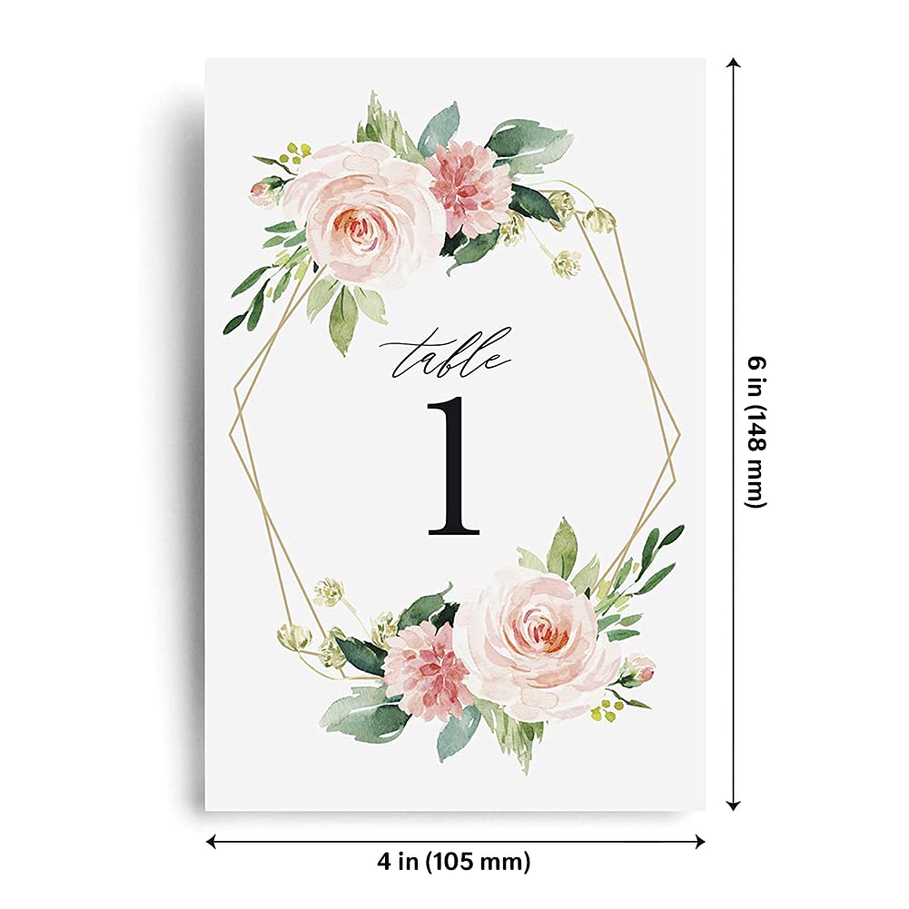Bliss Collections Table Numbers, Geometric Floral, Double-Sided Cards Plus Head Table Card for Your Wedding, Reception, Anniversary, Birthday Party or Celebration, 4"x6" (1-25 Plus Head Table Card)