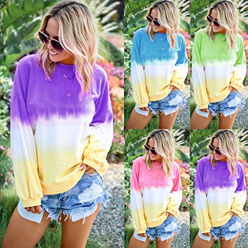 Cegduyi Women Casual O-Neck Gradient Contrast Color Long Sleeve T-Shirt, Pullover Sweatshirt
