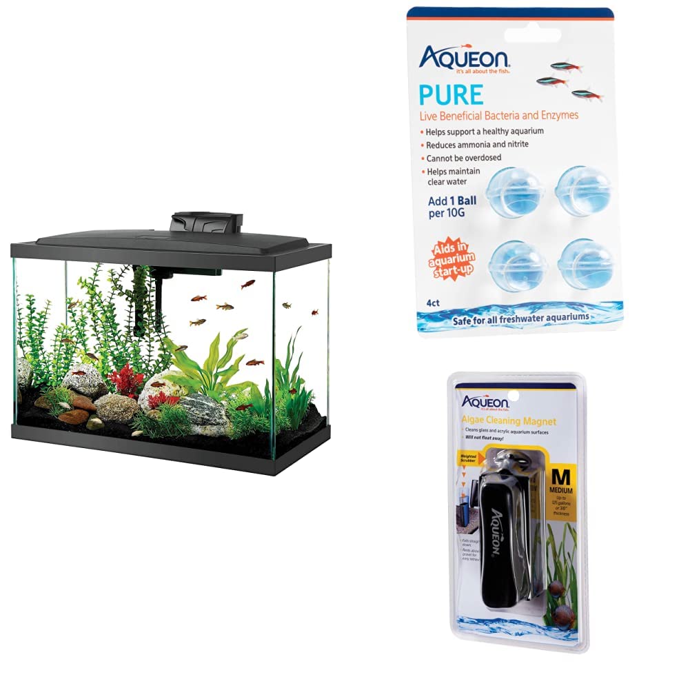 Aqueon Aquarium Starter Kit with LED Lighting 20 High with Bacteria Supplements & Cleaning Magnets