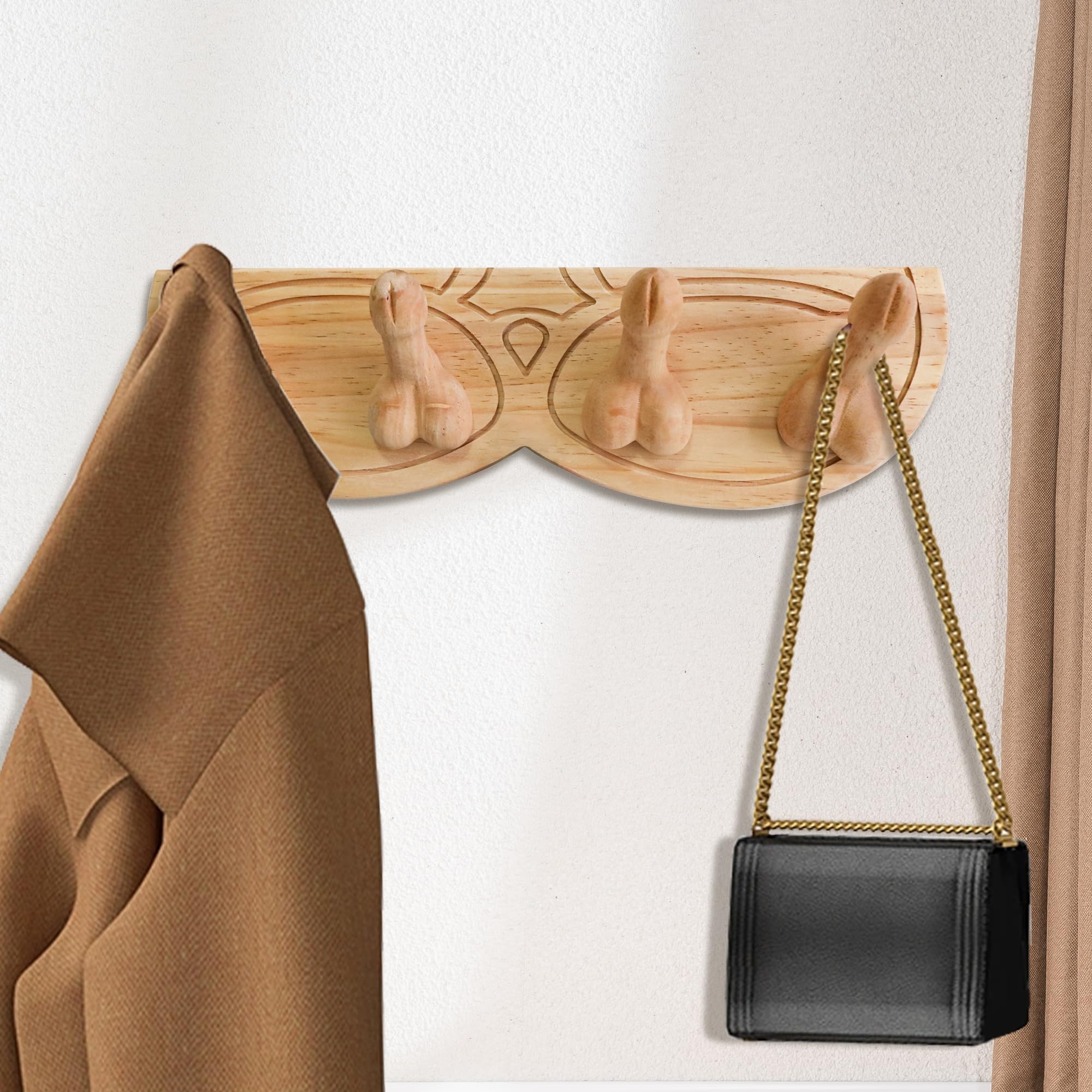 Leyanny Wooden Wall Hooks for Hanging, 4 Pack Creative Mounted Hangers for Hats, Umbrella, Coat, Clothes, Creative Christmas Gifts for Men